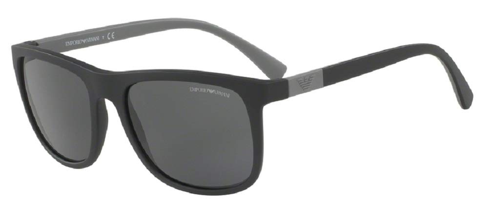 Emporio Armani EA4079 504287 57M Matte Black/Grey Square Sunglasses For Men+ BUNDLE With Designer iWear Eyewear Kit