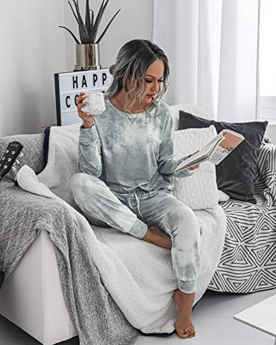PRETTYGARDEN Women's Tie Dye Two Piece Tracksuit Set Long Sleeve Sweatshirt with Long Pants (Grey,Small)