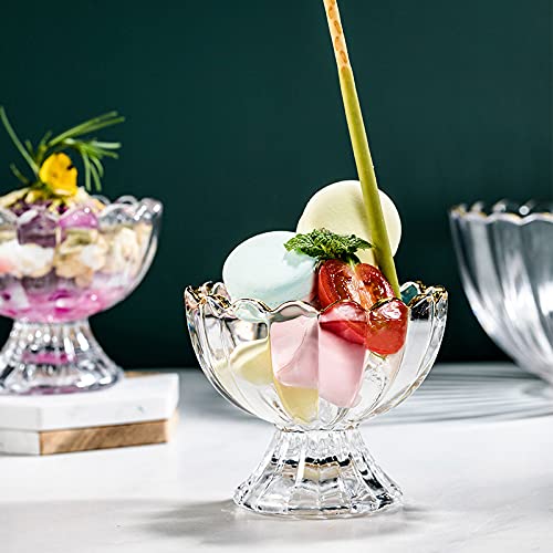 Ice Cream Bowl Glass Dessert Cup Small Cute Footed Clear Glass Ice Cream Cups with Phnom Penh Perfect for Ice Cream Dessert Smoothie Milkshake Fruit Salad,5oz