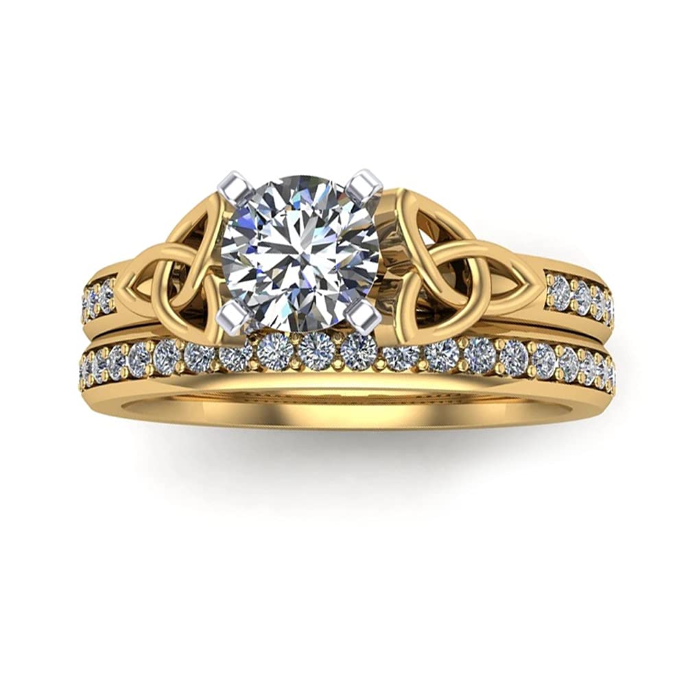 Engagement Ring for Women Bridal Ring Set 1-2/5 ct. tw. Moissanite Engagement Ring Set 10K Gold Celtic Wedding Ring Set for Her