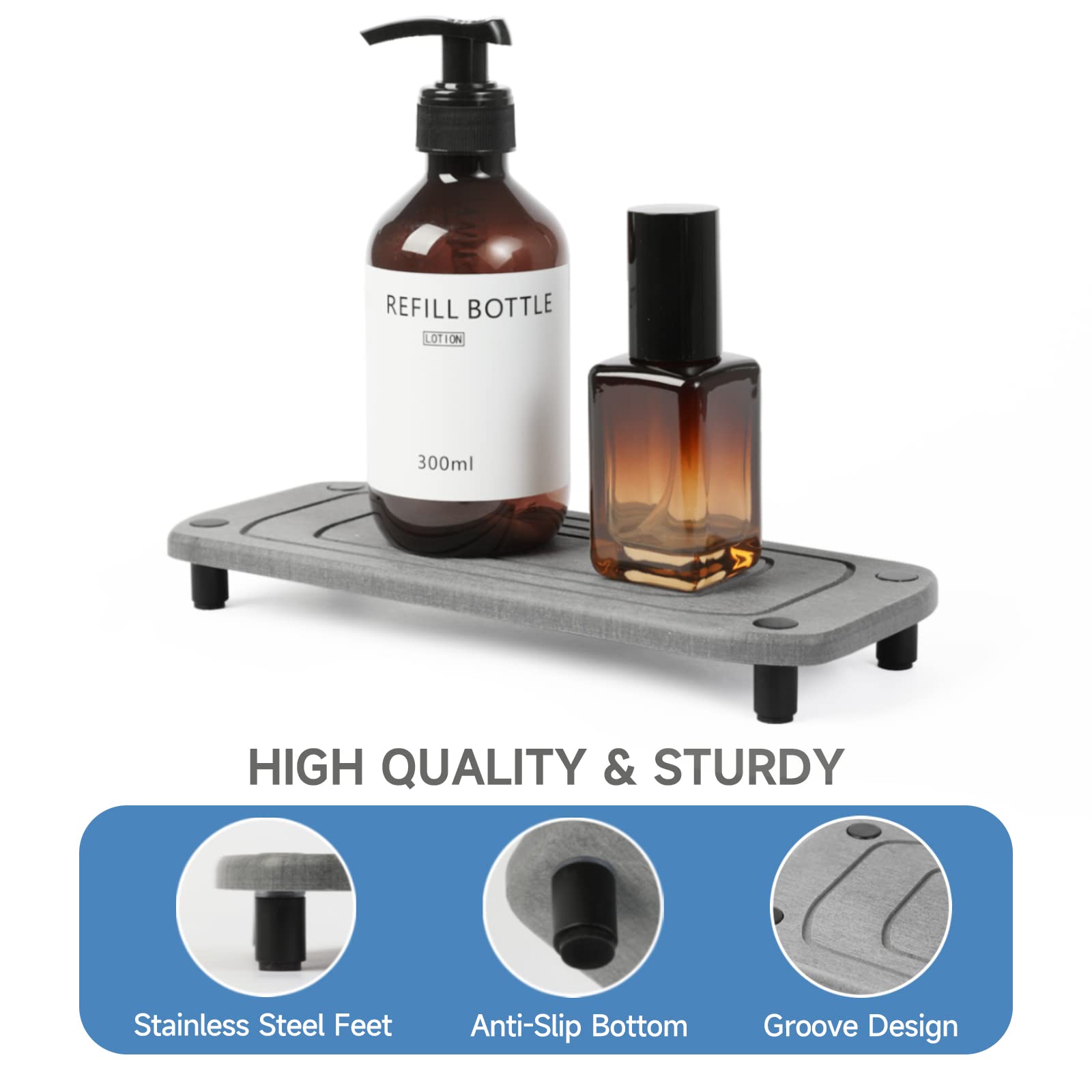 Homusthave Sink Caddy Instant Dry Sink Organizer, Sponge Holder for Kitchen Sink, Diatomaceous Earth Fast Drying Stone Sink Tray for Kitchen Bathroom Countertop, Linen Gray