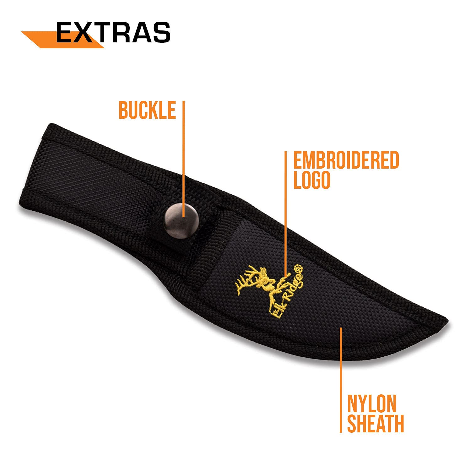 Elk Ridge - Outdoors Fixed Blade Knife - 7-in Overall, 3-in Black Stainless Steel Blade, Simulated Bone Handle, Nylon Sheath - hunting, Camping, Survival - ER-299I