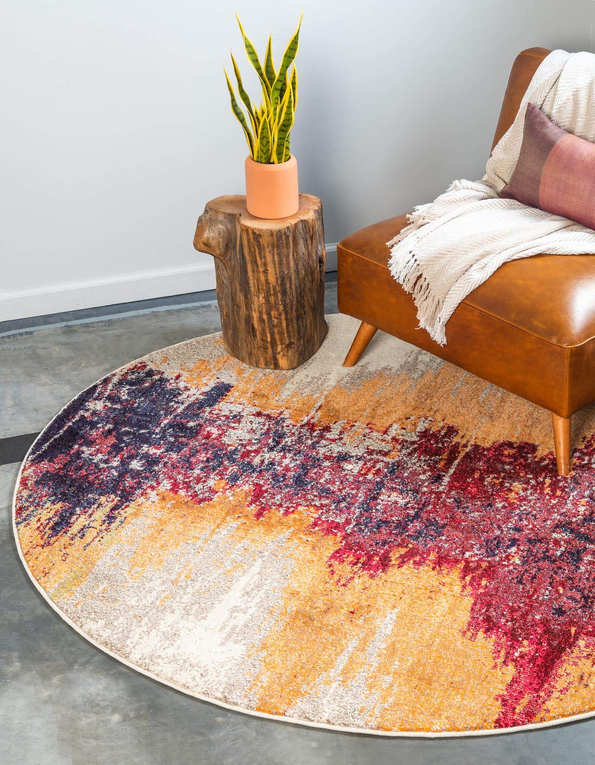 Unique Loom Estrella Collection Abstract, Rustic, Modern, Gradient, Distressed Area Rug, 6' 1" x 6' 1", Pink/Navy Blue