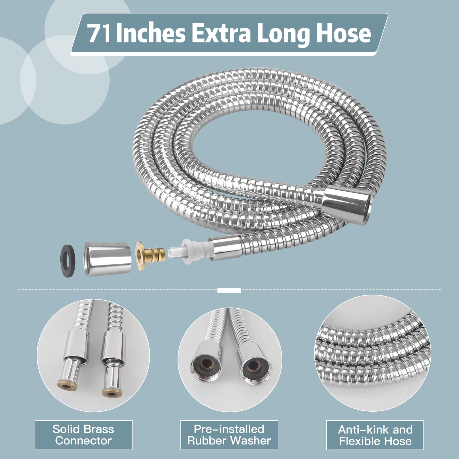JDO Shower Head with Handheld, High Pressure Handheld Shower Head 8 Settings, Detachable Shower Head Set with Stainless Steel Hose and Shower Bracket (Chrome)
