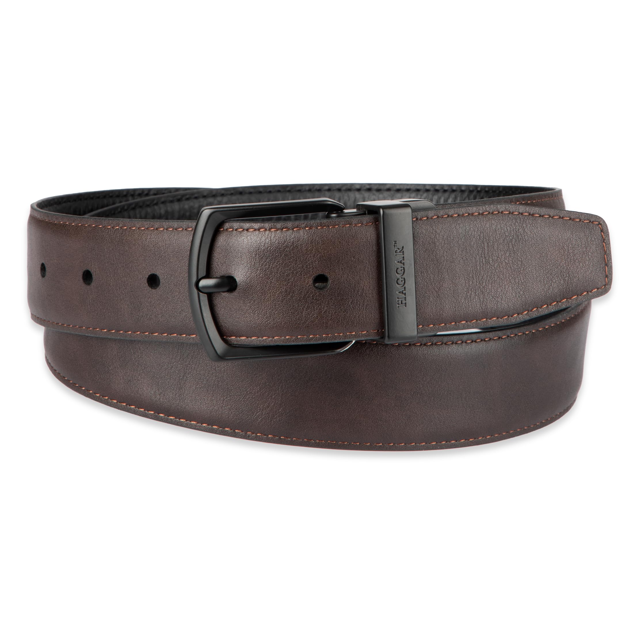 Haggar Men's Reversible Belt-Dress and Casual, Black/Tan Plaque, Large (38-40)