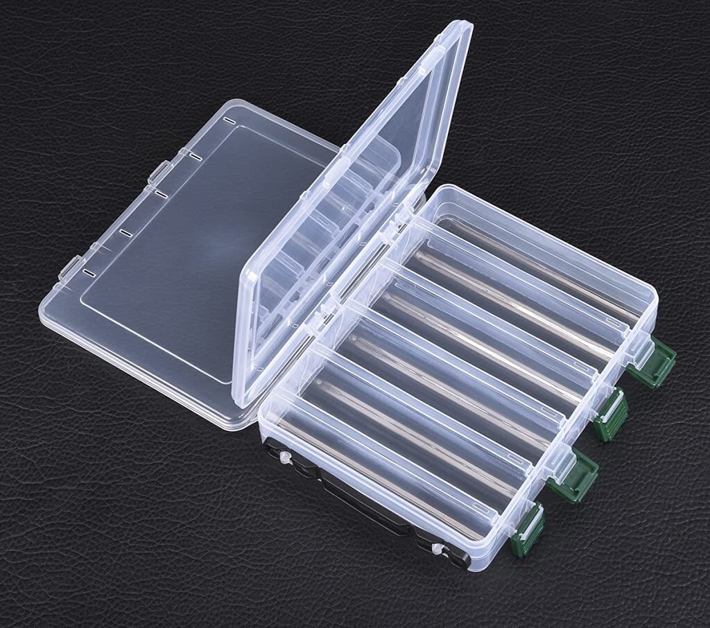 Double-Sided Fishing Tackle Box, Clear Visible Lure Box Organizer, 10/14 Compartments, Hard Lures, Jerk Bait Storage Case, Kayak Fishing Storage Boxes, Fishing Accessories Storage Container (Small)