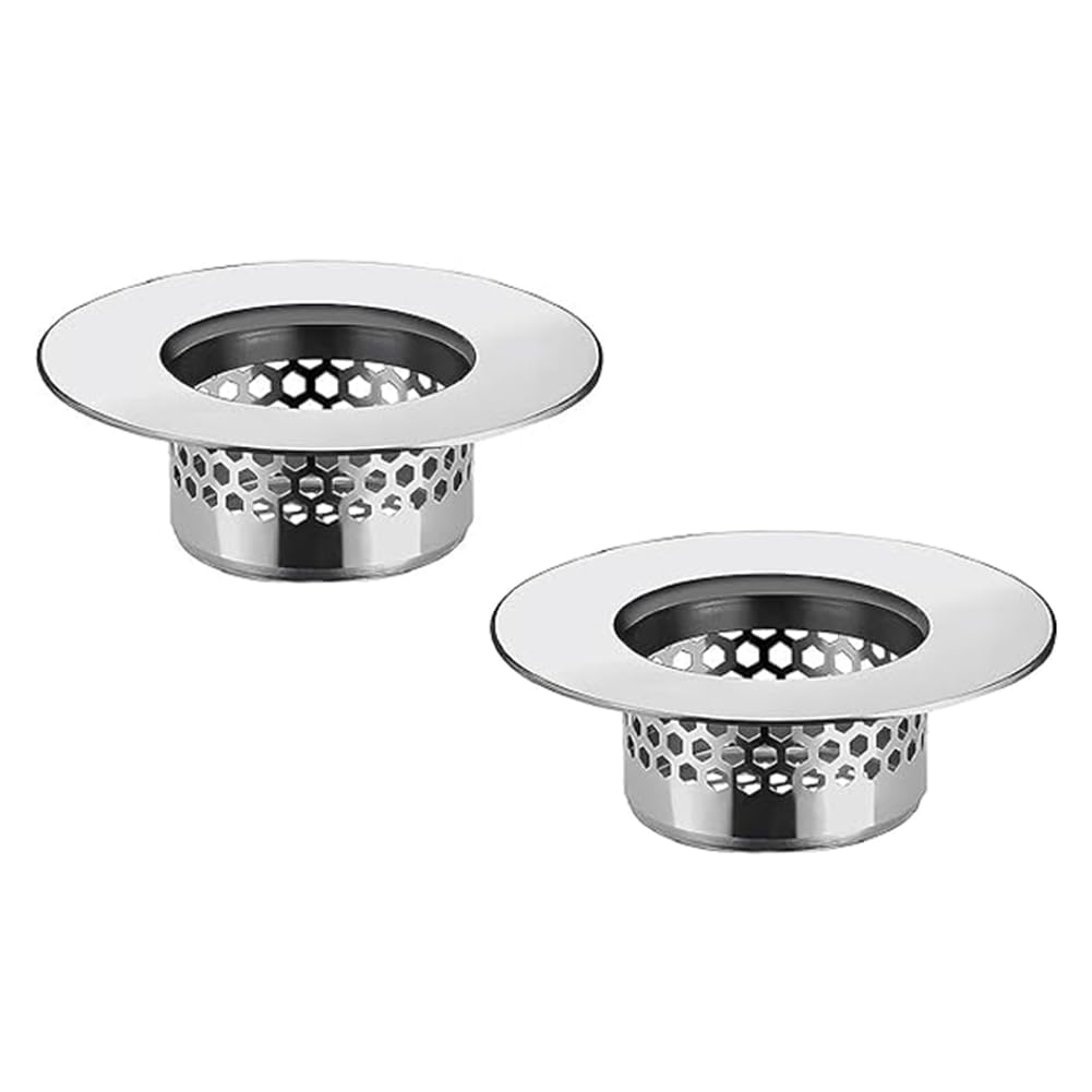 Much Hotter Bathroom Sink Strainer (2 Pack), Bathtub Drain Cover Lavatory Sink Drain Strainer Hair Catcher for Laundry Utility RV Sink, Stainless Steel Drain Filter. Fit Hole Size from 1.25" to 1.60"