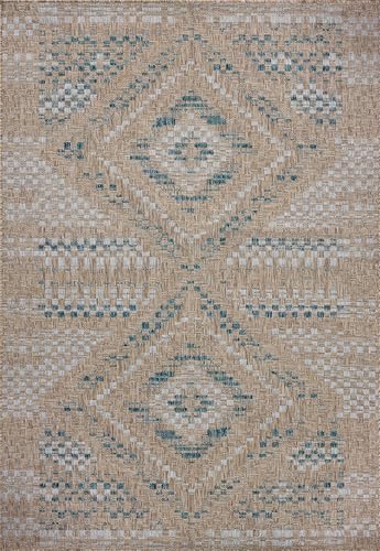 Loloi Amber Lewis x Topanga Natural/Aqua 3'-11" x 5'-11" Accent Rug