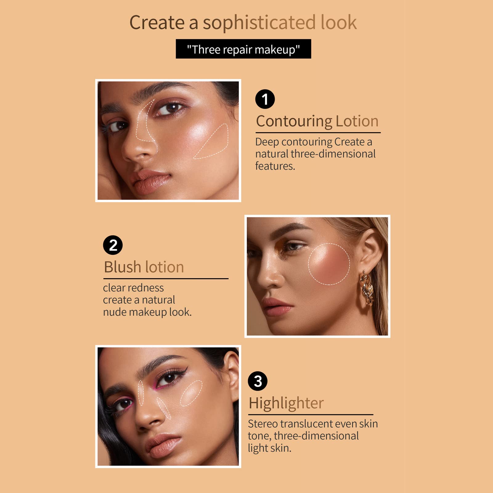 Domality 4pcs Bronzer Liquid Beauty Wand, Liquid Face Contour Highlighter Blush Stick with Cushion Applicator, Long Lasting Natural Matte/Shimmer Finish, Smooth Silky Makeup Stick for Face