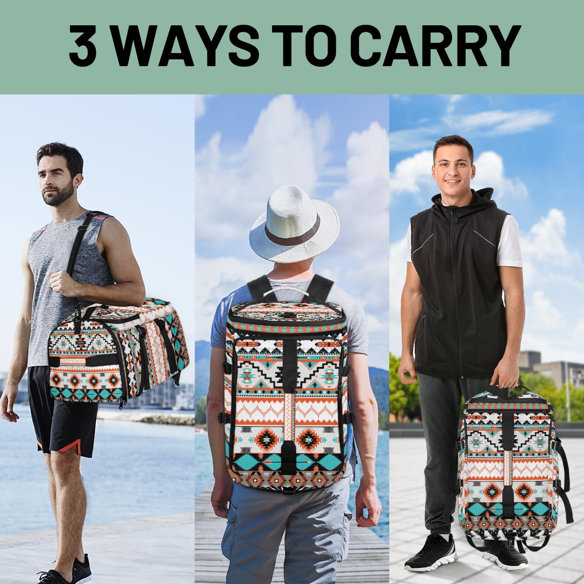 Ethnic Aztec Geometric Gym Duffle Bag Backpack Waterproof with Shoes Compartment Travel Sling Bag Casual Daypack for Men and Women Shoulder Weekender Overnight Bag