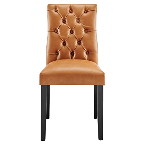Modway Duchess Modern Tufted Button Faux Leather Upholstered Parsons Two Dining Chairs in Tan