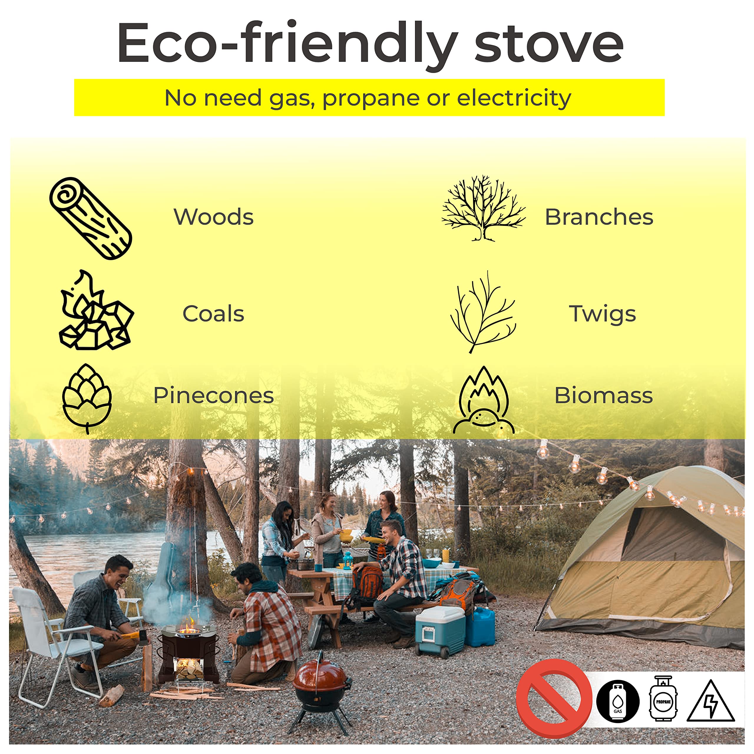 FEBTECH Outdoor Camping Stove, Portable Wood Burning Rocket Stove, Smokeless Biomass Stove for Camping, Backpacking, Outdoor Cooking, Survival