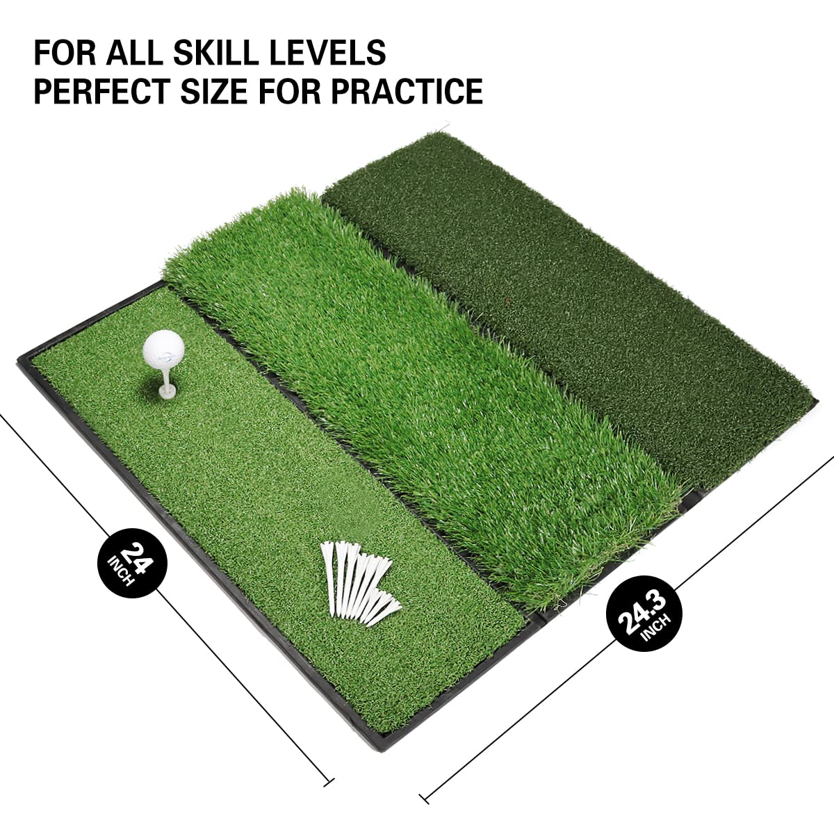 ENHUA GOLF Hitting Mat with Ball Tray,21x18 INCH Turf Indoor/Outdoor Pad for Chipping Swing Golfing Practice,Heavy Duty Training Mats with 9 Tees (D)