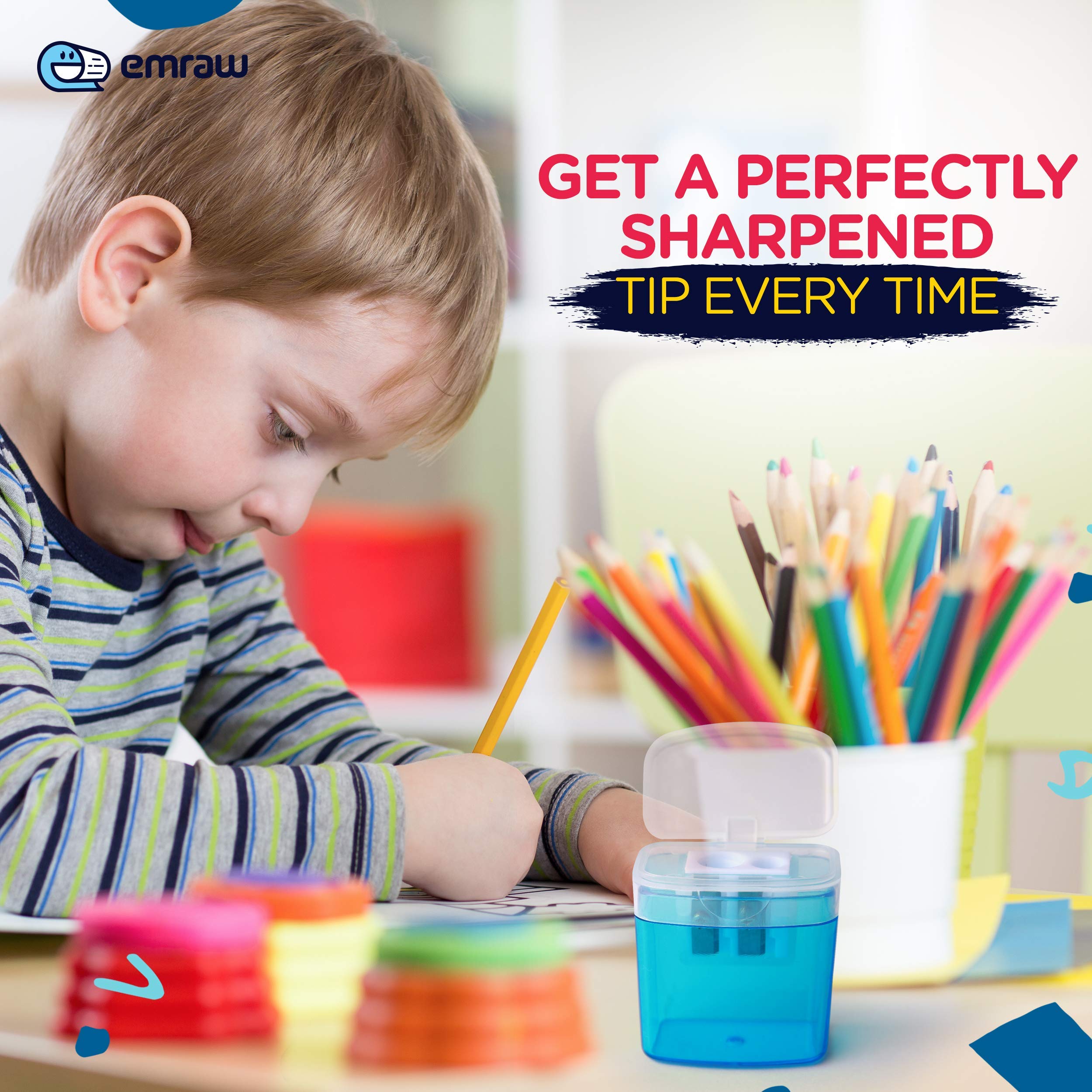 Emraw Manual Pencil Sharpener Dual Hole With Lid and Receptable for Regular and Over sized Pencil Crayons Perfect for School and Office Supplies (Pack of 4)