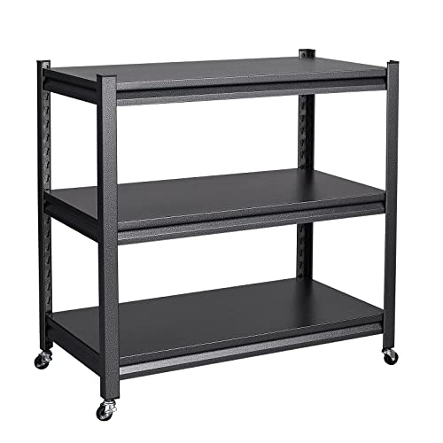 LISSIMO Heavy Duty Storage Shelving with Wheels,3-Tier Metal Garage Shelves for Storage, Adjustable Shelving Unit for Commercial Warehouse Basement Storage Rack(18" D x 34" W x 31.5" H)