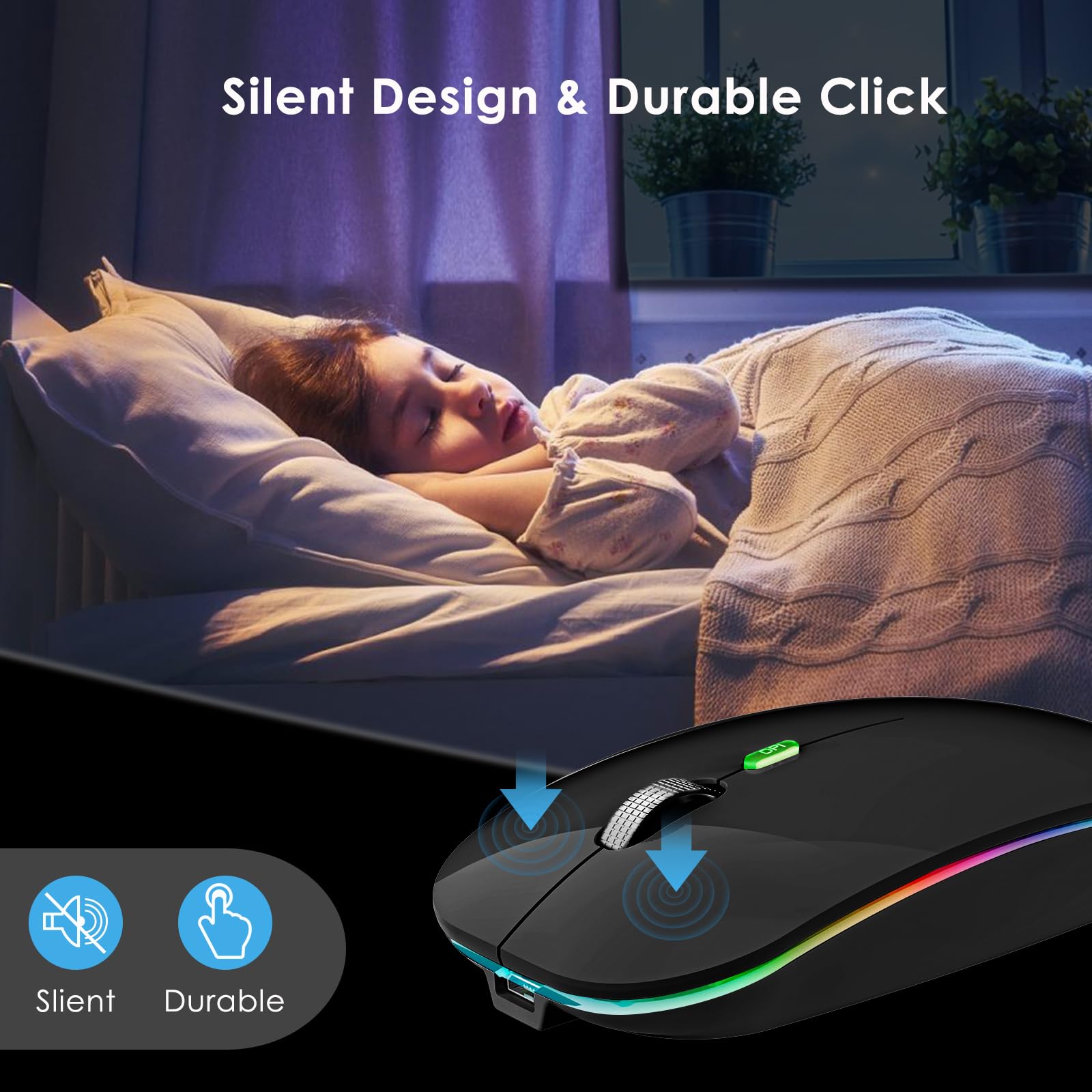 Gaming Mouse Wireless, Type C Fast Charge Port, Laptop Optical Wireless Ergonomic Mouse with USB Receiver, 7 Buttons, 2400 DPI, Compatible with Windows, Mac OS