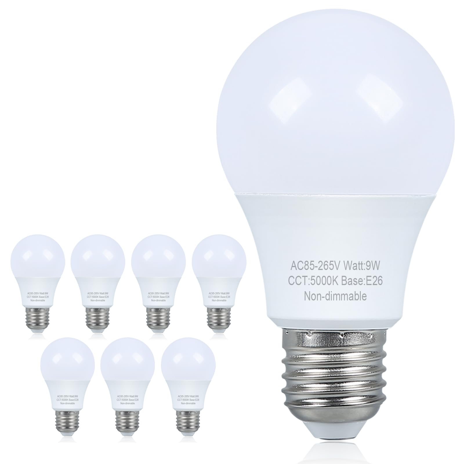 Marxlait 8 Pack LED Light Bulbs 60 watt Equivalent, Daylight 5000K, A19 Standard Light Bulbs, E26 Medium Base, Non-Dimmable