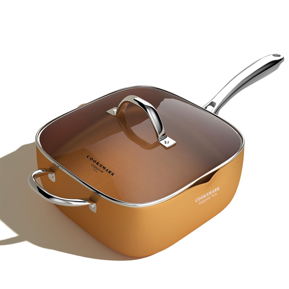 FeLamp 11" Nonstick Copper Griddle Pan for Stovetops, Square Flat Pan with Stainless Steel Handle, Induction Copper Grill Pan, Oven/Dishwasher Safe, 100% PFOA Free