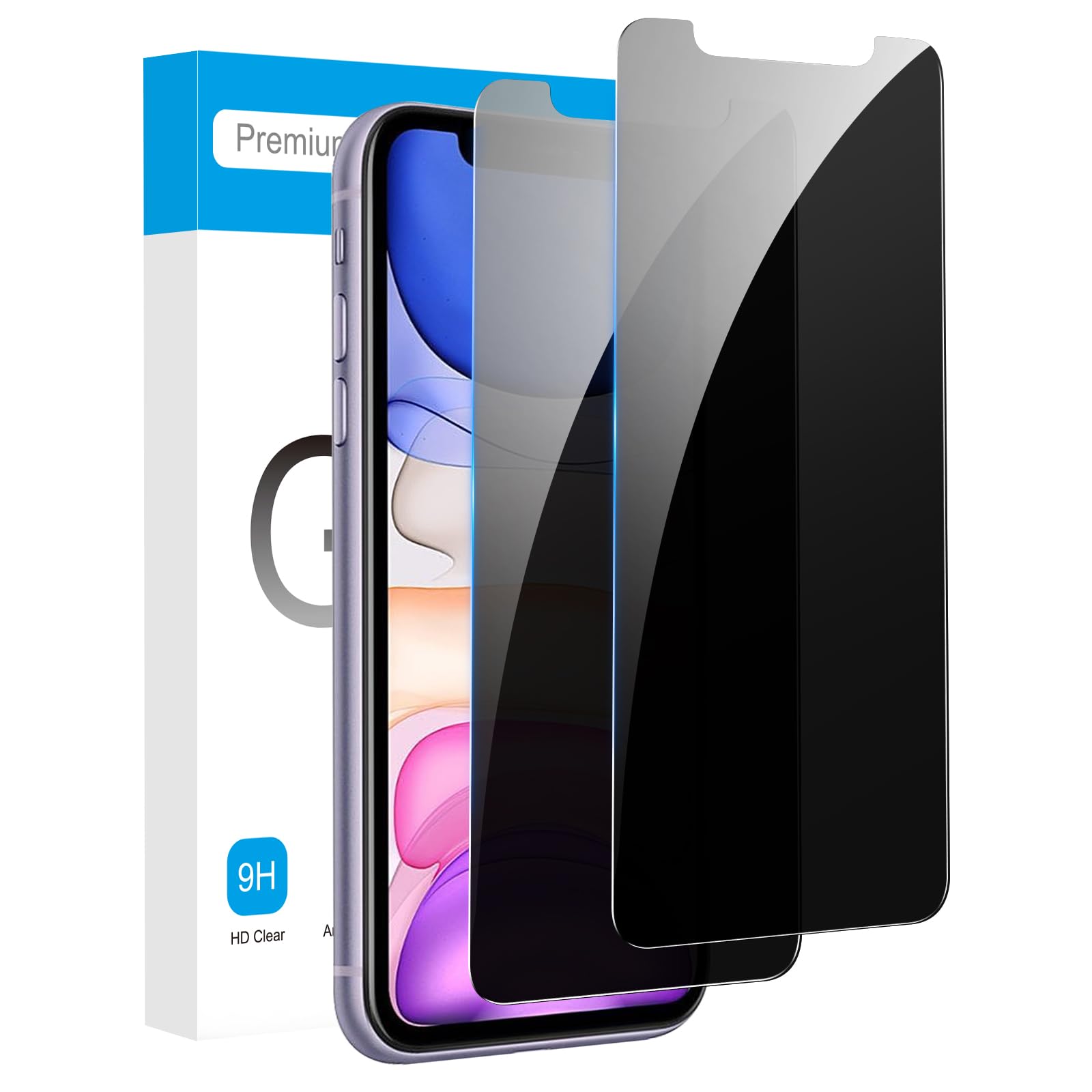 Fotbor for iPhone XR/iPhone 11 Screen Protector Privacy Tempered Glass Film, [2 Pack] iPhone 11 Privacy Screen Protector/iPhone XR Privacy Screen Protector Anti Spy Easy Install Case Friendly 6.1 Inch