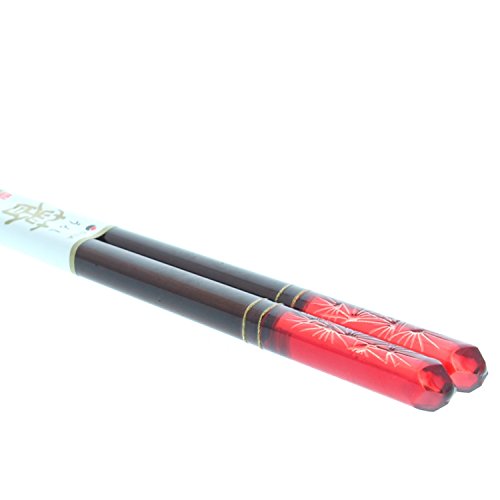 Ishida Chopsticks Made in Japan Aclear Lacquer Cut Perforated Pine Needles Wooden (Natural Wood) Red 8.5 inches (21.5 cm)