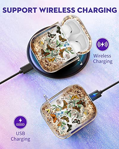 Kokaaee for Airpod Case 2nd & 1st Generation Cover Kawaii Funda Cute Aesthetic Girls Women Protector Liquid Glitter Bling Sparkly Butterfly Design Estuche Keychain Girly for Apple Air Pod 1/2 Gen