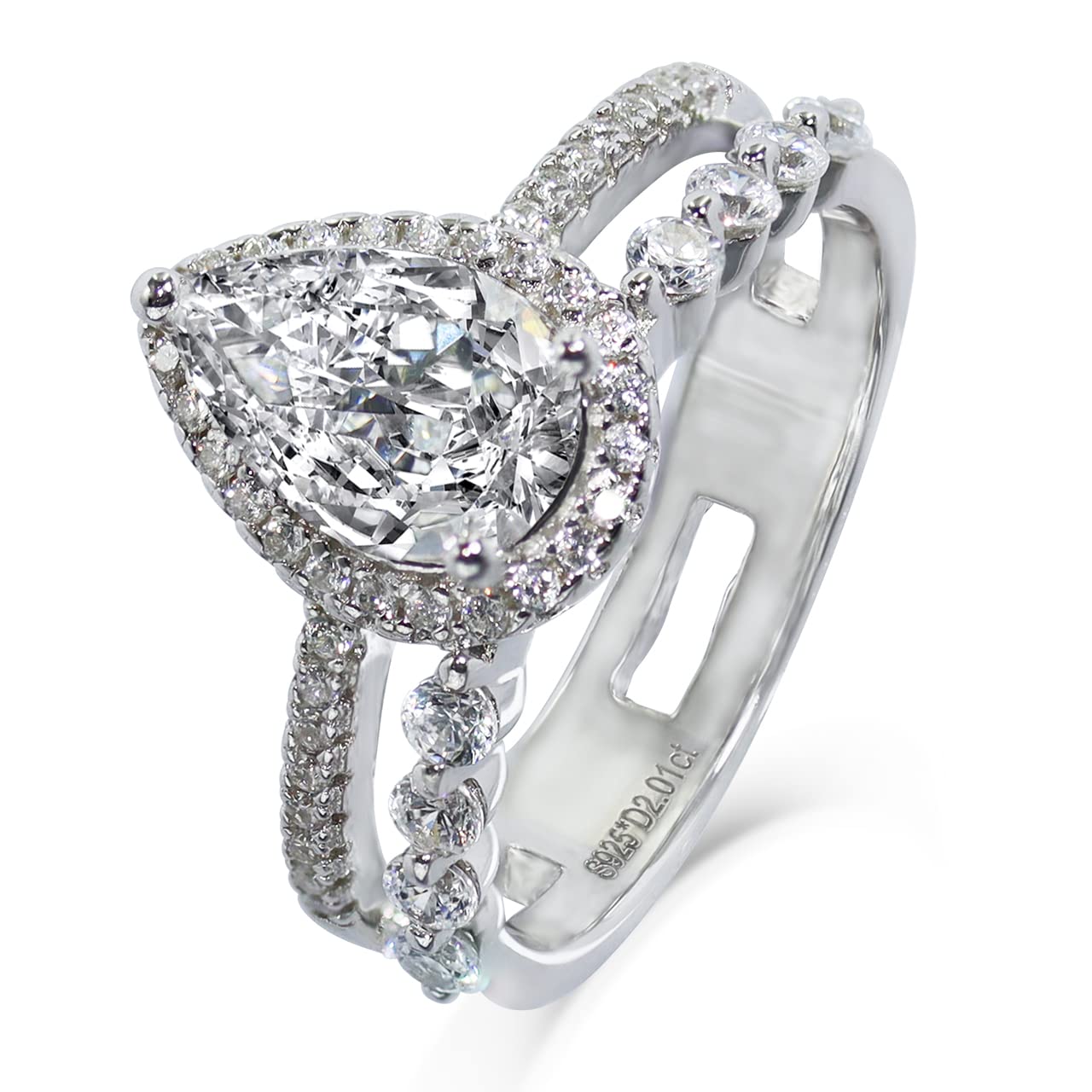 GemSpark Handmade Engagement Ring 1.5 CT Pear Cut Moissanite Diamond Solitaire Wedding/Bridal Ring for Women/Her Propose Rings Set (6)