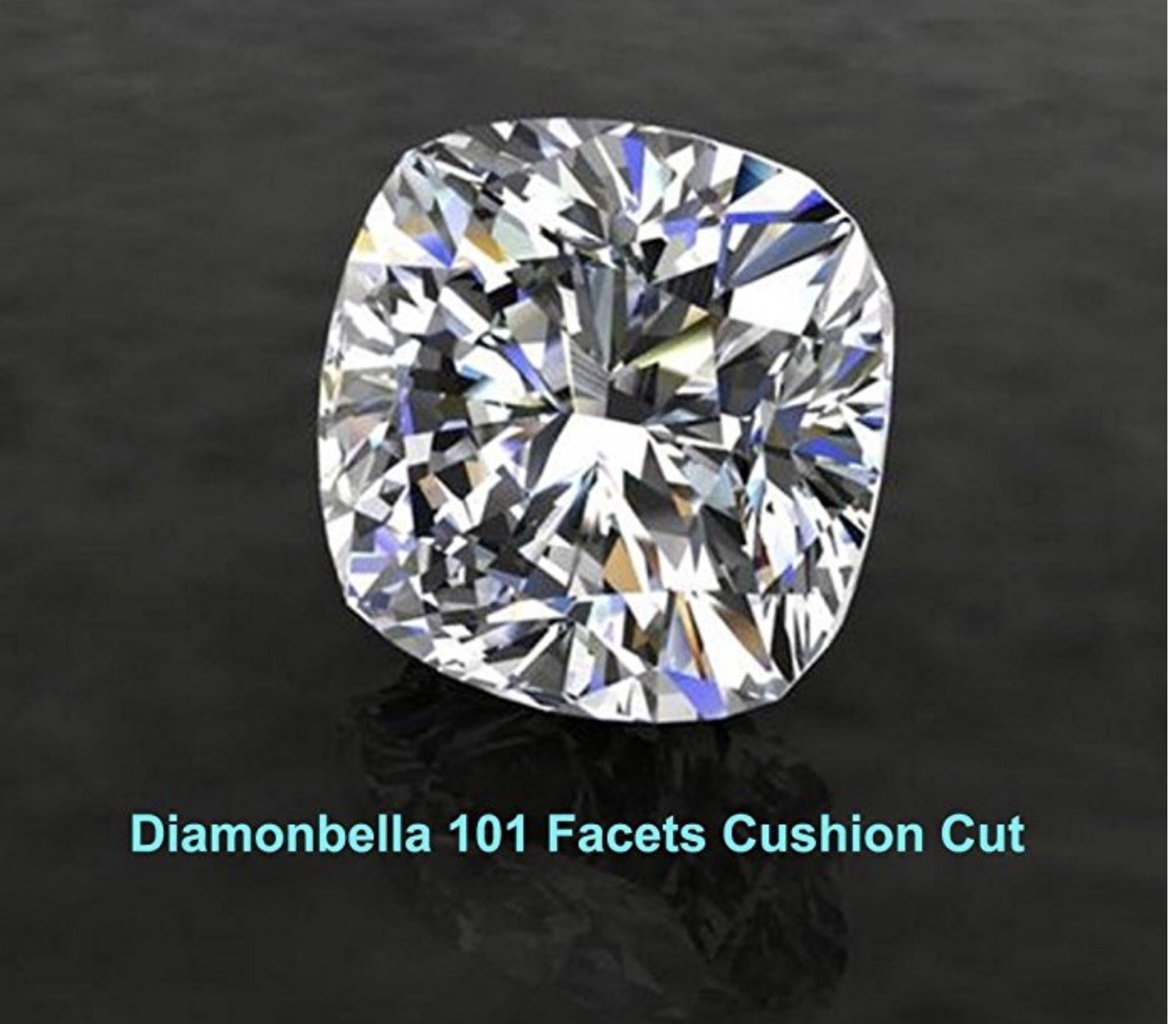 Diamonbella 101 Facets 2 Carat Princess Cushion Cut NSCD Simulated Diamond Ring 925 Silver Platinum Plated Halo (7)