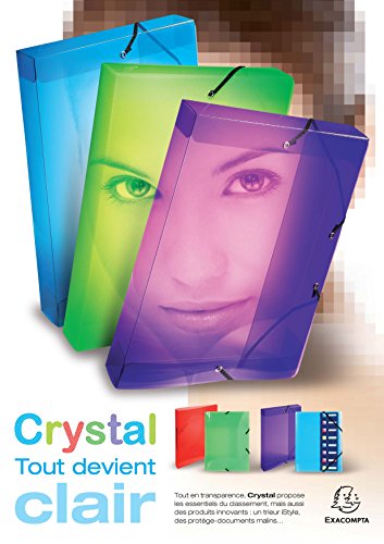 Exacompta - Ref 56701E - Translucent Polypropylene 3-Flap Elastic Folder - Crystal - Suitable for A4 Documents, 0.5mm Polypropylene - Assorted Vibrant Colours (Pack of 5)