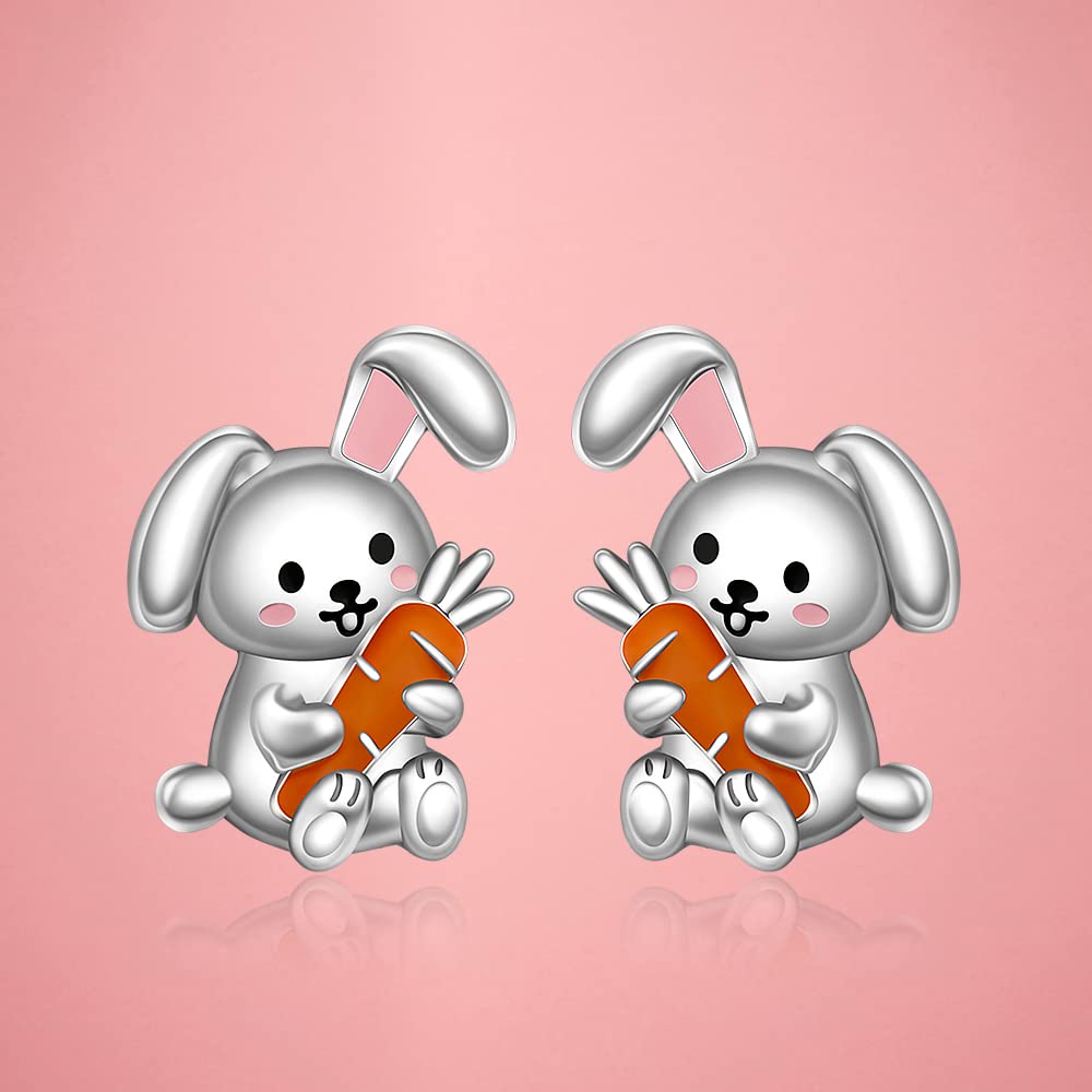 Easter Bunny Earrings Sterling Silver Hypoallergenic Cute Rabbit Carrot Animal Stud Earrings Jewelry Easter Gifts for Women