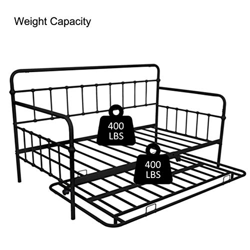 Livavege Twin Daybed with Trundle, Multifunctional Metal Twin Size Platform Bed Frame Sofa Beds with Headboard for Kids/Teens/Adults, Mattress Foundation/Space-Saving/No Box Spring Need