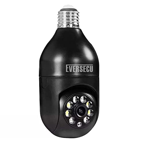 EVERSECU 1080P 2.0MP Wireless Light Bulb PTZ Security Camera with E27 Connector, Motion Auto Tracking, Two Way Audio, Night Vision, Tuya Smart Life App WiFi IP PTZ CCTV Camera