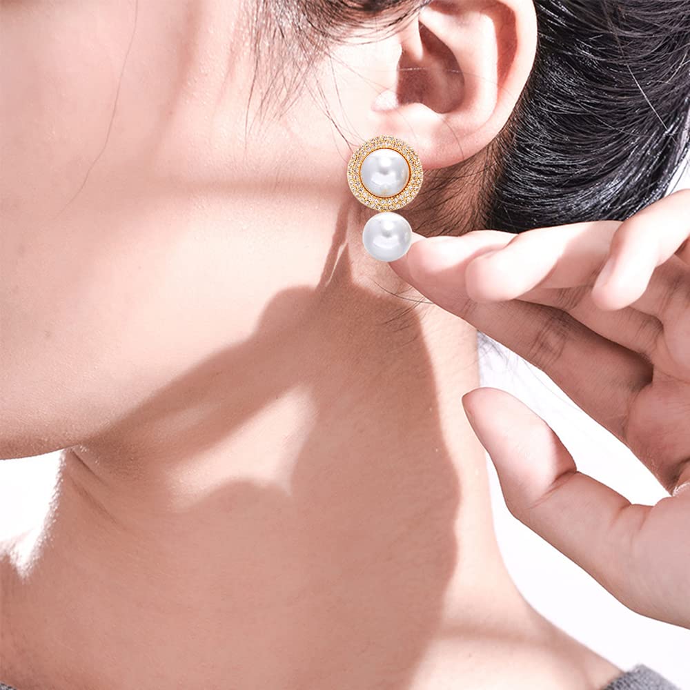 Full Diamond Big Imitation Pearl Stud Earrings Rhinestone Crystal Pearl Stud Earrings