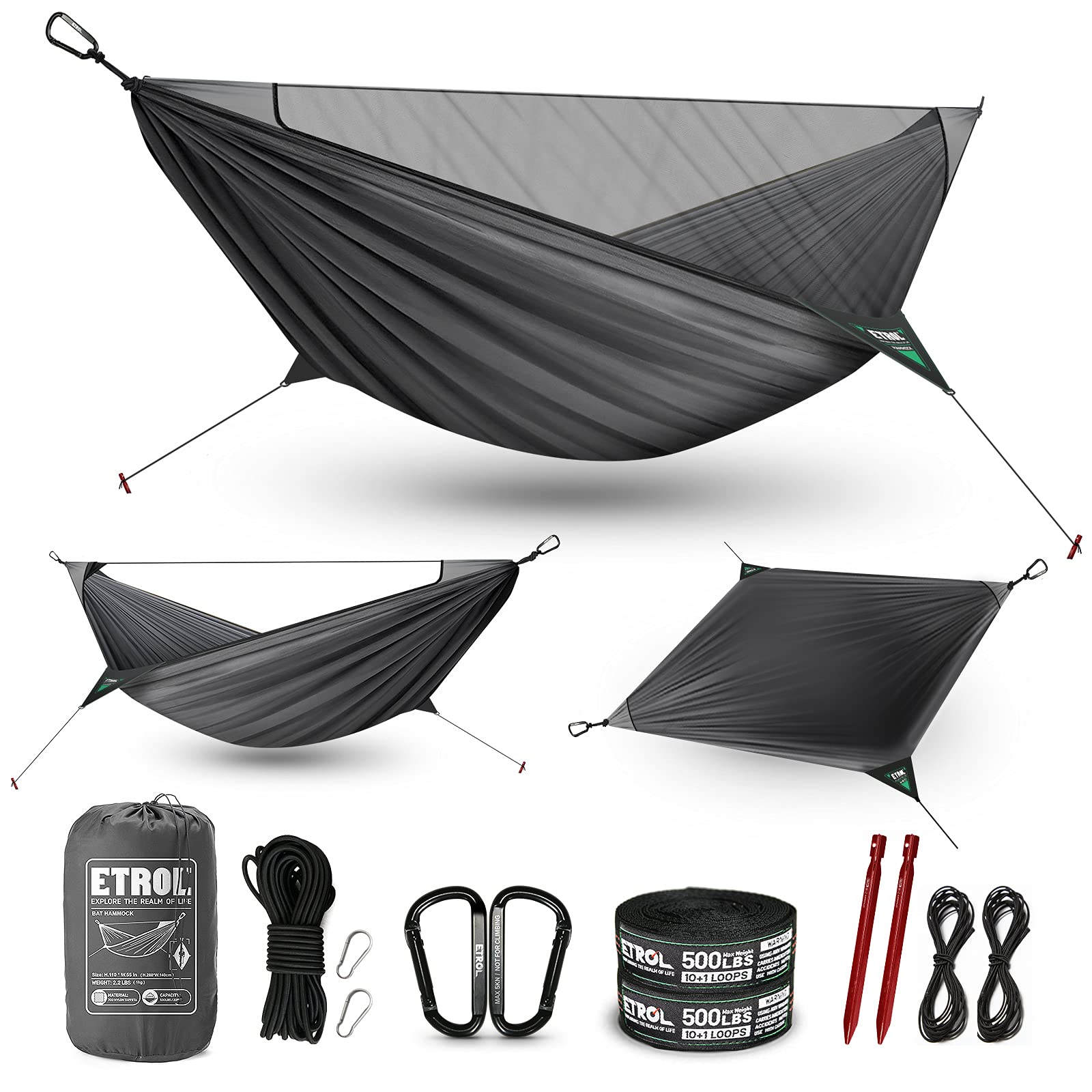 ETROL Upgraded 2 in 1 Large Camping Hammock with Mosquito Net,Pop-Up Lightweight Portable Hanging Hammocks with Tree Straps,Swing Sleeping Hammock with Net for Outdoor,Hiking, Backpacking,Travel,
