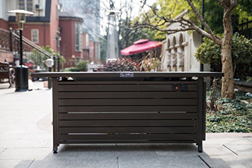 Legacy Heating 57 Inch Propane Fire Pit Table, 50000BTU Outdoor Gas Fire Pit, 2 in 1 Rectangular Firepit Extruded Aluminum w/ Lid, Glass Beads, ETL Certified for Gatherings on Garden Backyard, Mocha.