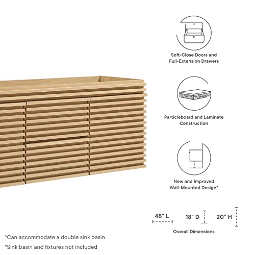 Modway Render 48" Double Sink Compatible (Not Included) Bathroom Vanity Cabinet in Oak