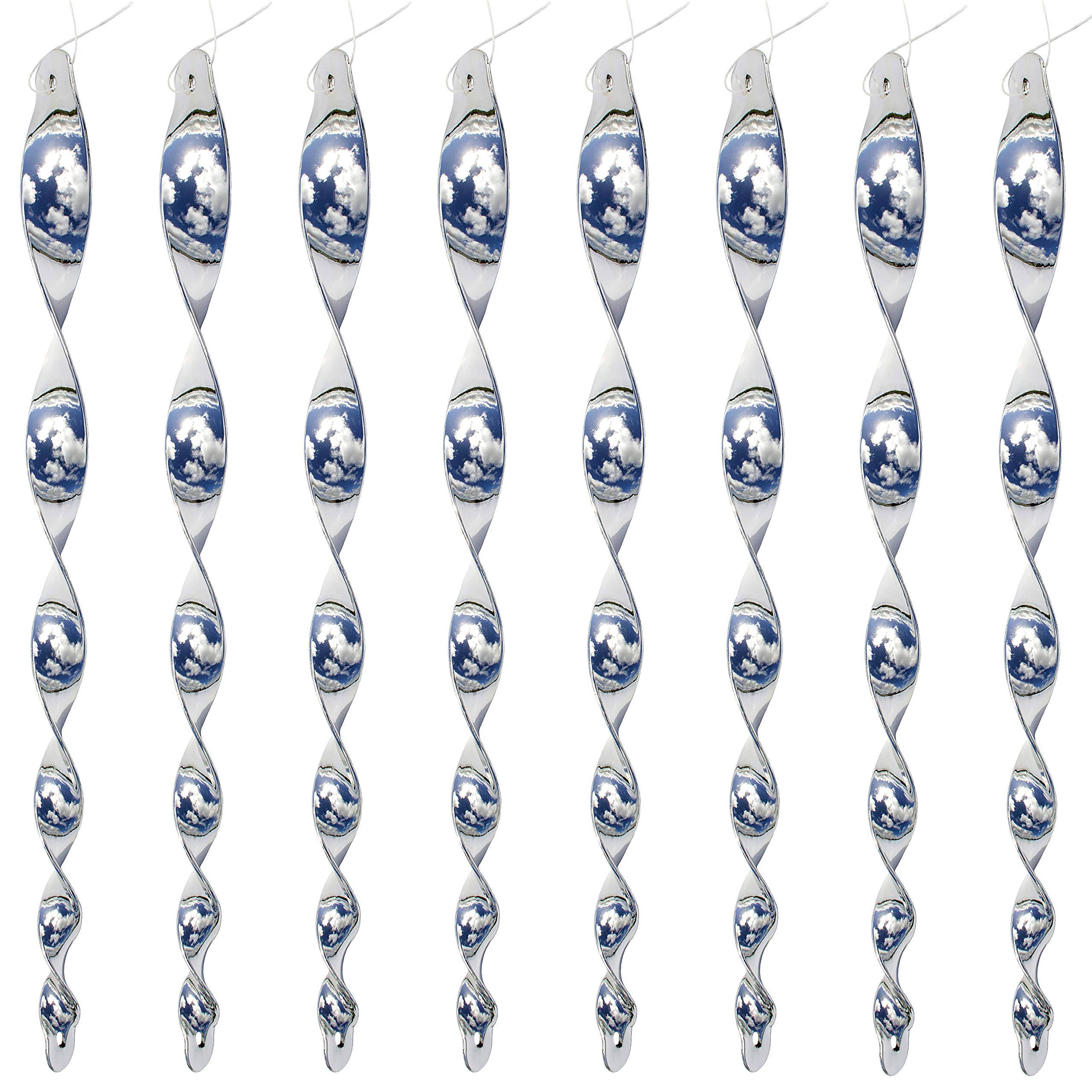 Large 15-Inch Bird Repellent Reflective Scare Rods - Ornamental Spinner Deterrent Control Device - Keeps Woodpeckers and Birds Away - Bonus Replacement String Included - (8 Pack)