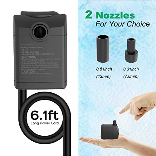 Knifel Submersible Pump 200GPH Ultra Quiet with Dry Burning Protection 5.2ft High Lift for Fountains, Hydroponics, Ponds, Aquariums & More…