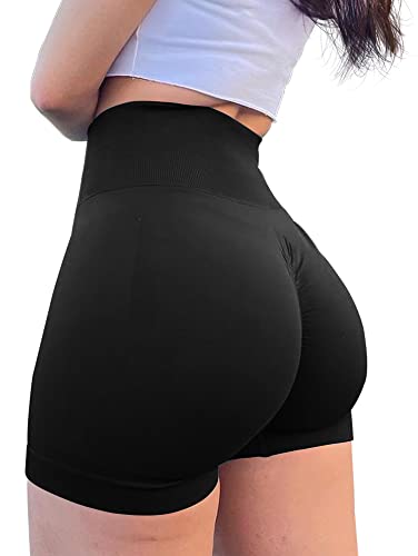 eoeoo Women's Athletic Butt Lifting Shorts Seamless Workout Scrunch High Waist Gym Yoga Biker Shorts Black Small
