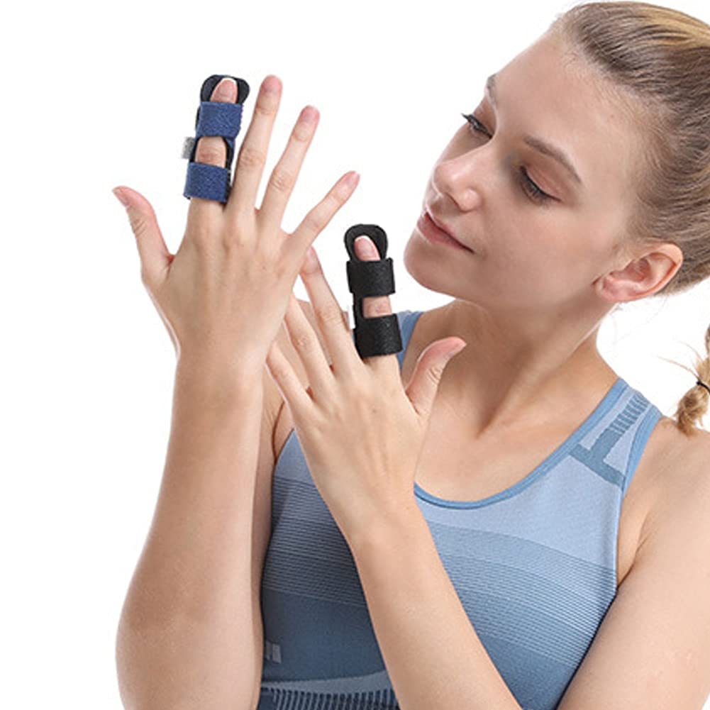 Finger Splints 2 Pcs Adjustable Finger Support Brace Breathable Protector Index Finger Immobilization Sleeve for Mallet Injury Fractured Straightening Pain Relief (Color : Black)