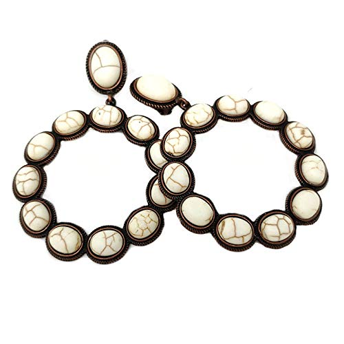 Emulily Western Turquoise Circle Clip-ons Earrings Boho (White)