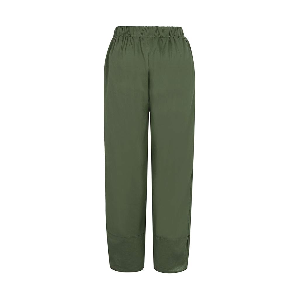 fannyouth Womens Linen Pants Casual Straight Fit Elastic Waisted Drawsting Trousers with Pockets an-kzs-0207-w1