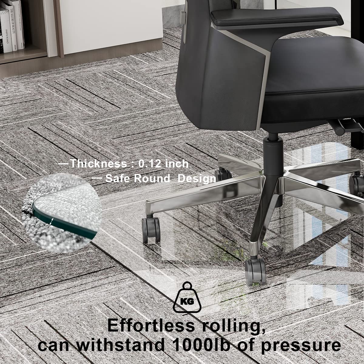 GLSLAND - 36"x 36" Glass Chair Mat/Office Chair Mat/Computer Desk Mats - 3MM Premium Tempered Glass-Hard Protect Floor Easy Glide Swivel Chairs for Carpet/Home/Office
