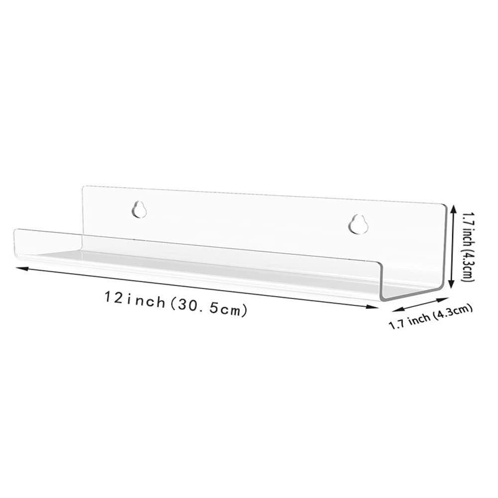 esowemsn A Set of Clear Acrylic Shelves Wall Mounted Floating Display Shelves with Screws Clear Invisible Bookshelves Best for Record Storage,Picture Display,Magazine,Book,Files Organizer