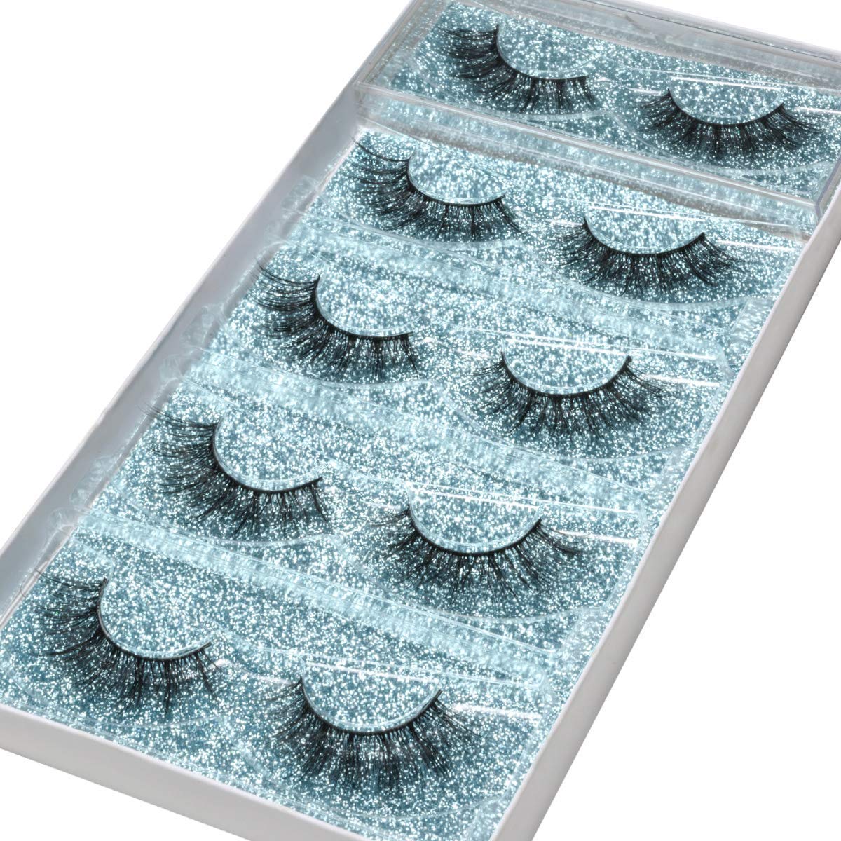 DYSILK 5 Pairs Faux Mink Eyelashes 6D Natural Look Fluffy False Eyelashes Cross Wispies Long Extension Fake Eyelashes Thick Makeup Soft Reusable Lashes Pack