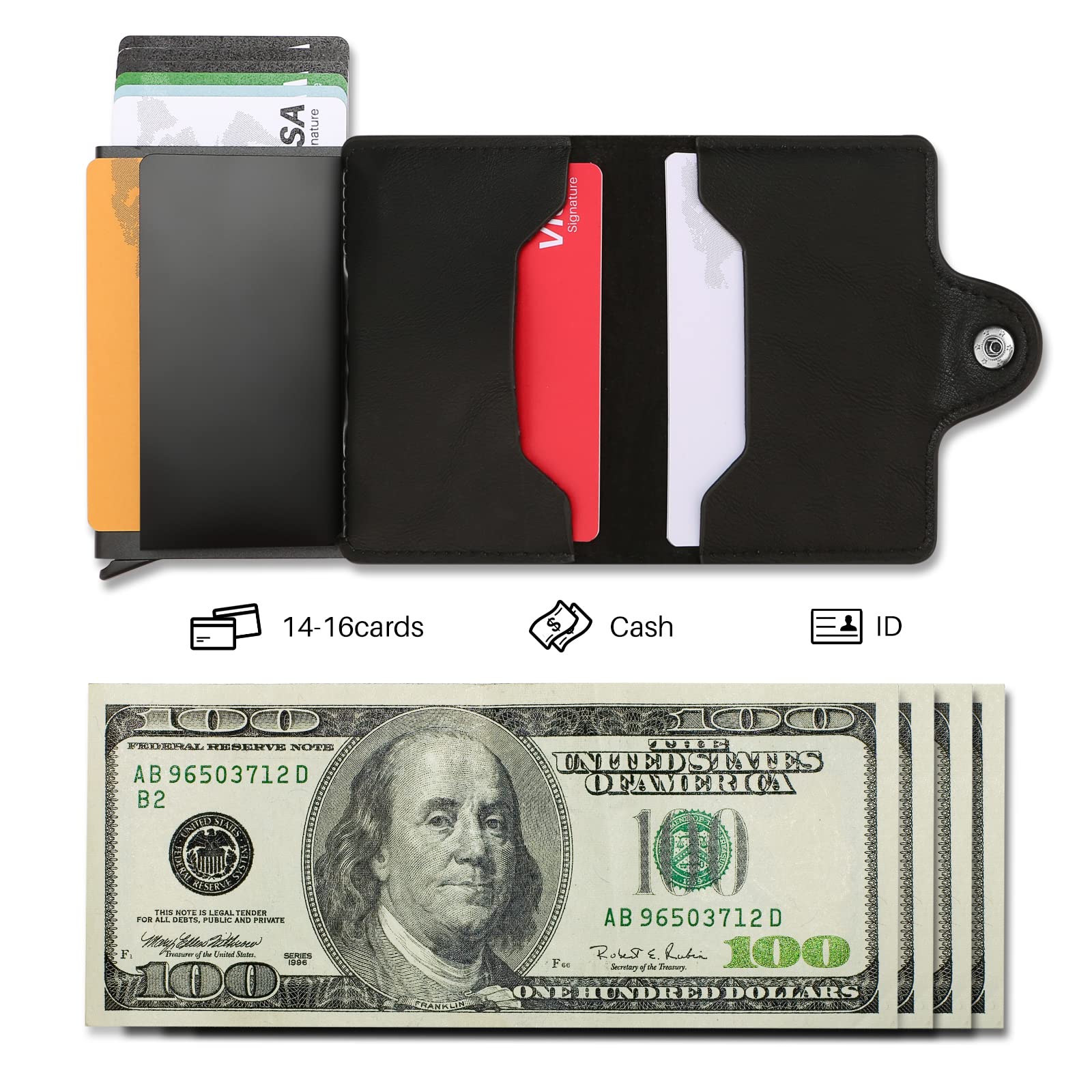 GAOKOSC Credit Card Holder with RFID Blocking,Pop Up Leather Money Clip Wallet for Men,Double Card Case Wallet