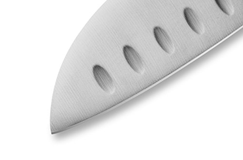 SAMURA MO-V Professional Japanese Kitchen Santoku Knife 7", Hardened to 58-61° HRC, Molybdenum-Vanadium Steel AUS-8 Blade, Ergonomic and Moisture Resistant G-10 Fibreglass Handle