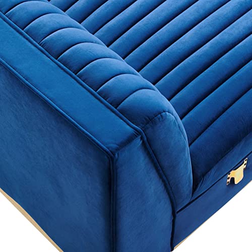 Modway Sanguine Channel Tufted Performance Velvet Modular Sectional Sofa Ottoman, Armless Chair, Navy