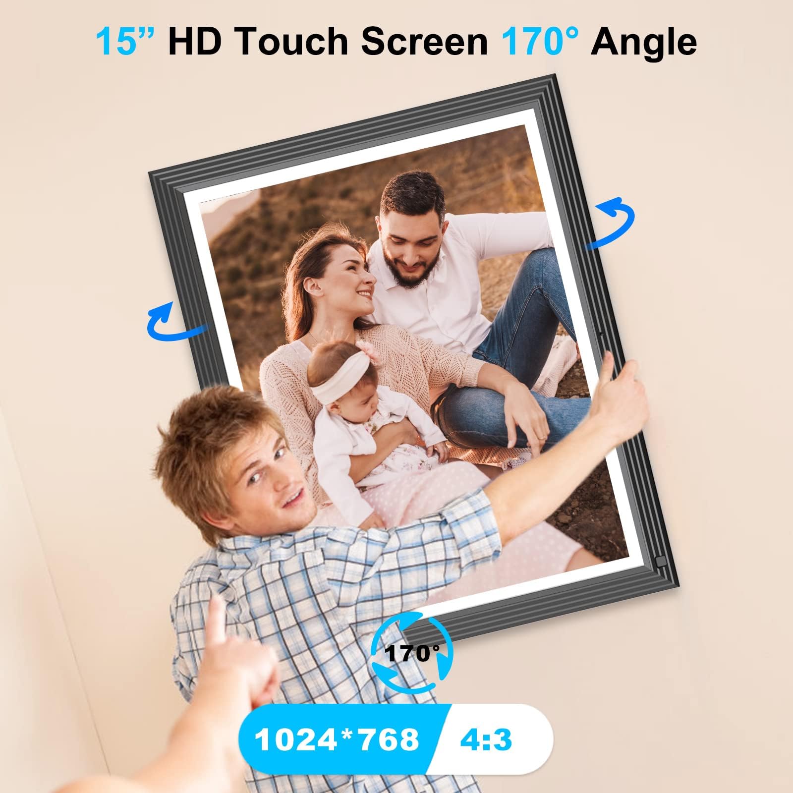 Digital Picture Frame 15-Inch Large Digital Photo Frame - 32GB WiFi Fullja Smart Frame, Remote Control, Full Function, Share Photos via App Email, Unlimited Cloud Storage, Wall Mounted for Home Decor