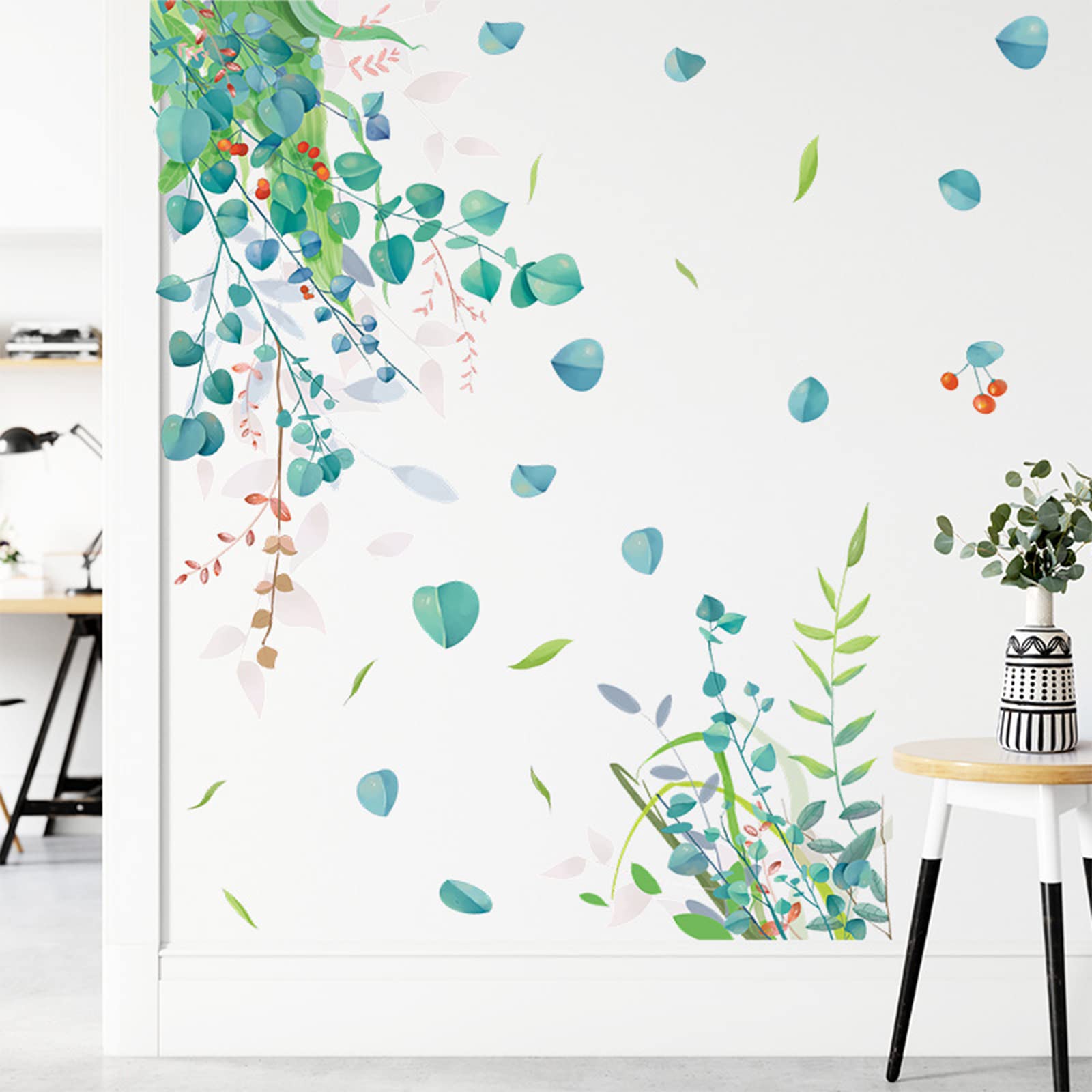 Leaf Wall Decals Leaf Tropical Plants Wall Stickers for Living Room Palm Leaf Wall Posters for Bedroom Nursery Office (green3)