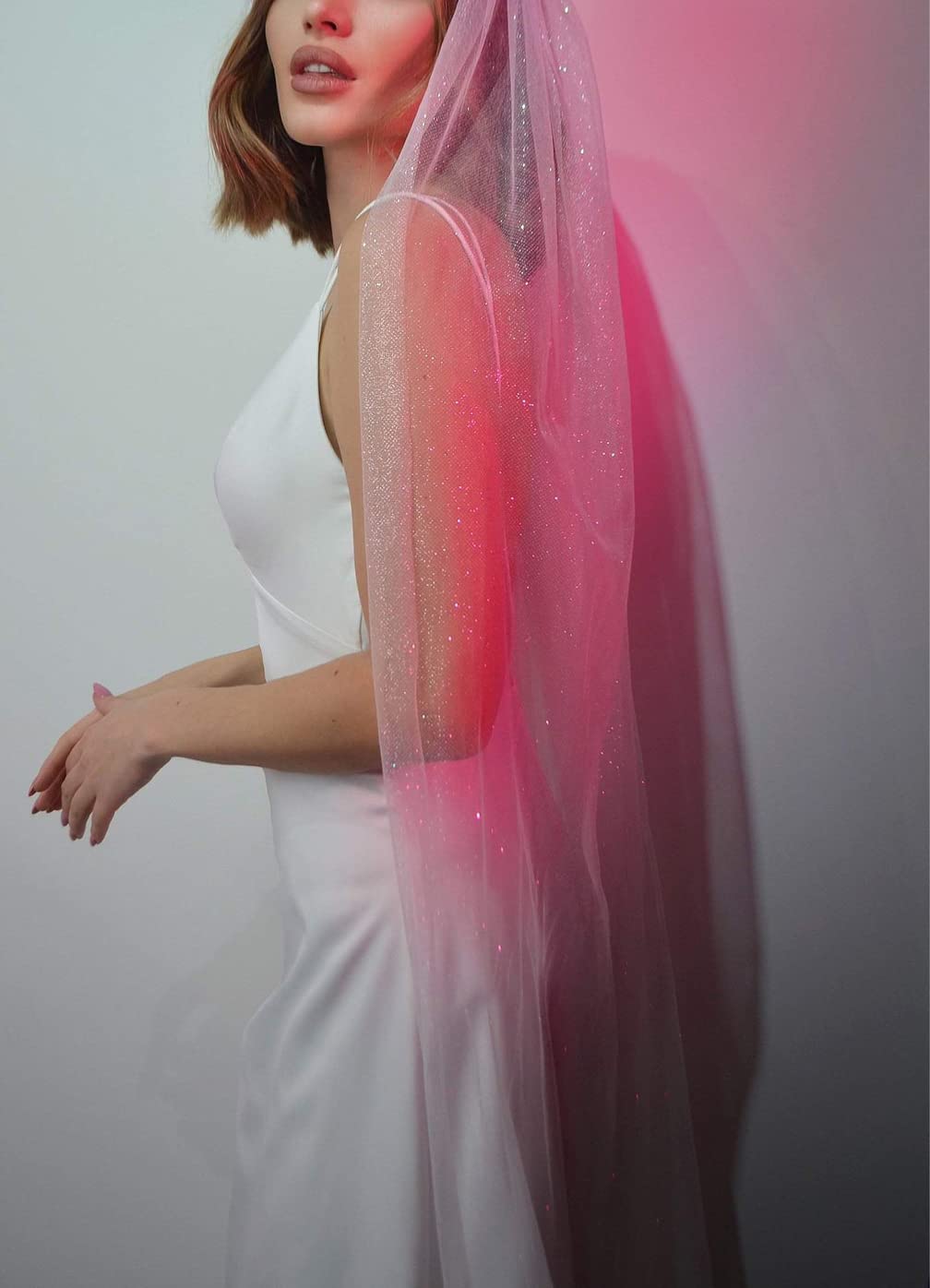 Hazhlko Women's Ivory Single-tier Cathedral Length Glitter long Wedding Veil Sparking Bridal Veil with Metal Comb 118"